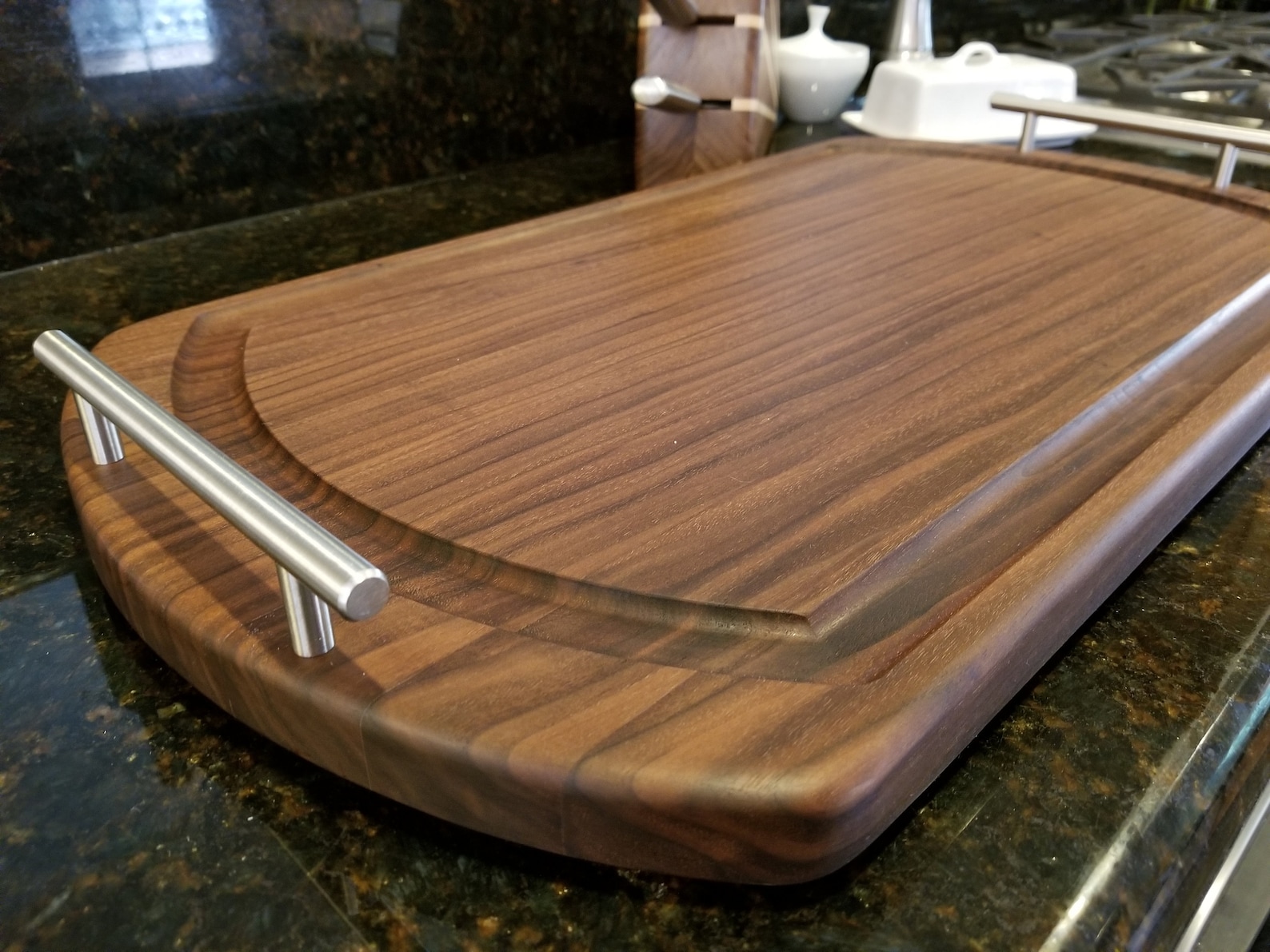 Large Wood Cutting Board With Handles Personalized Walnut - Etsy
