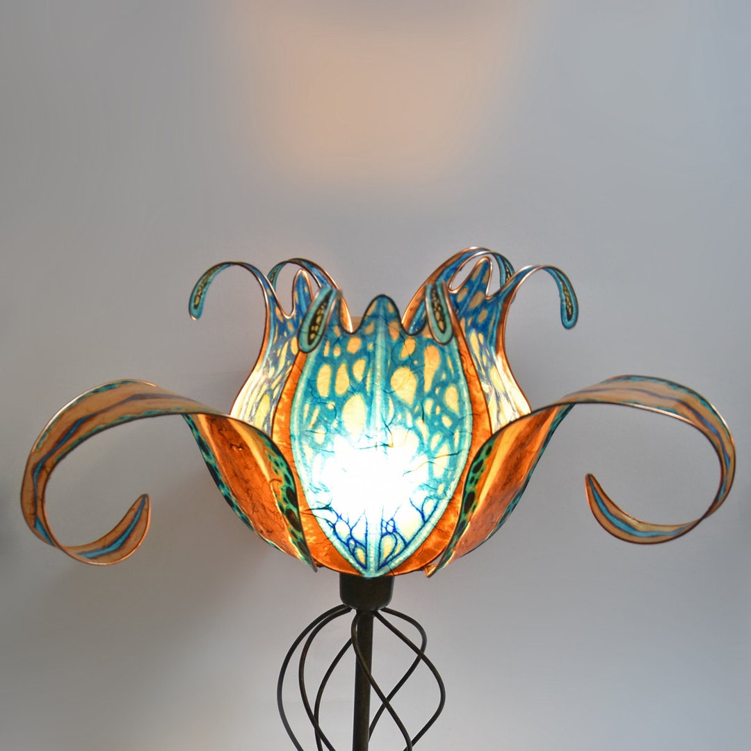 Paper Flower Lampshade in Blue and Beige | for Ceiling, Table or Floor ...