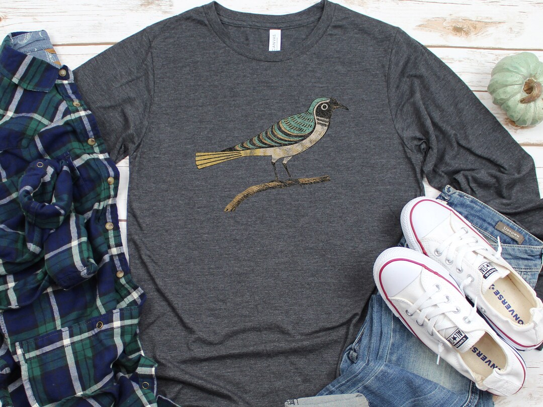 Vintage Bird Shirt, Women's Graphic Tee Long Sleeve, Bird Shirt for ...