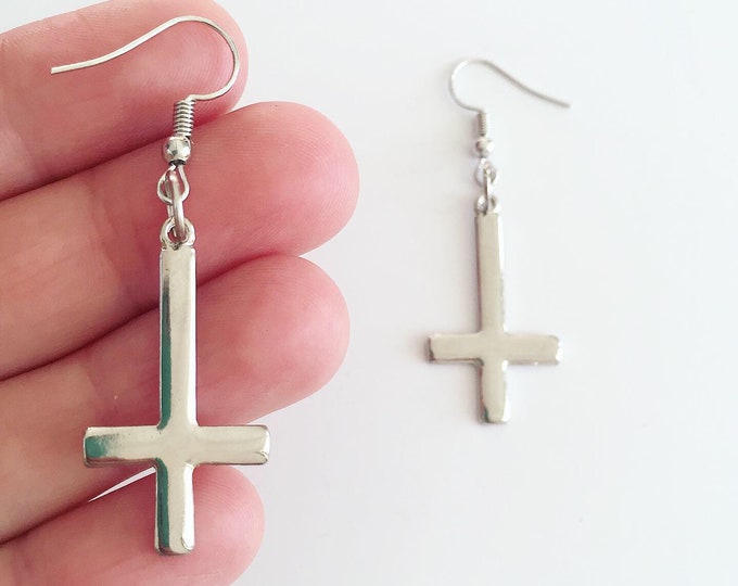 Cross of Saint Peter Inverted Cross Upside Down Cross Earrings Gothic ...