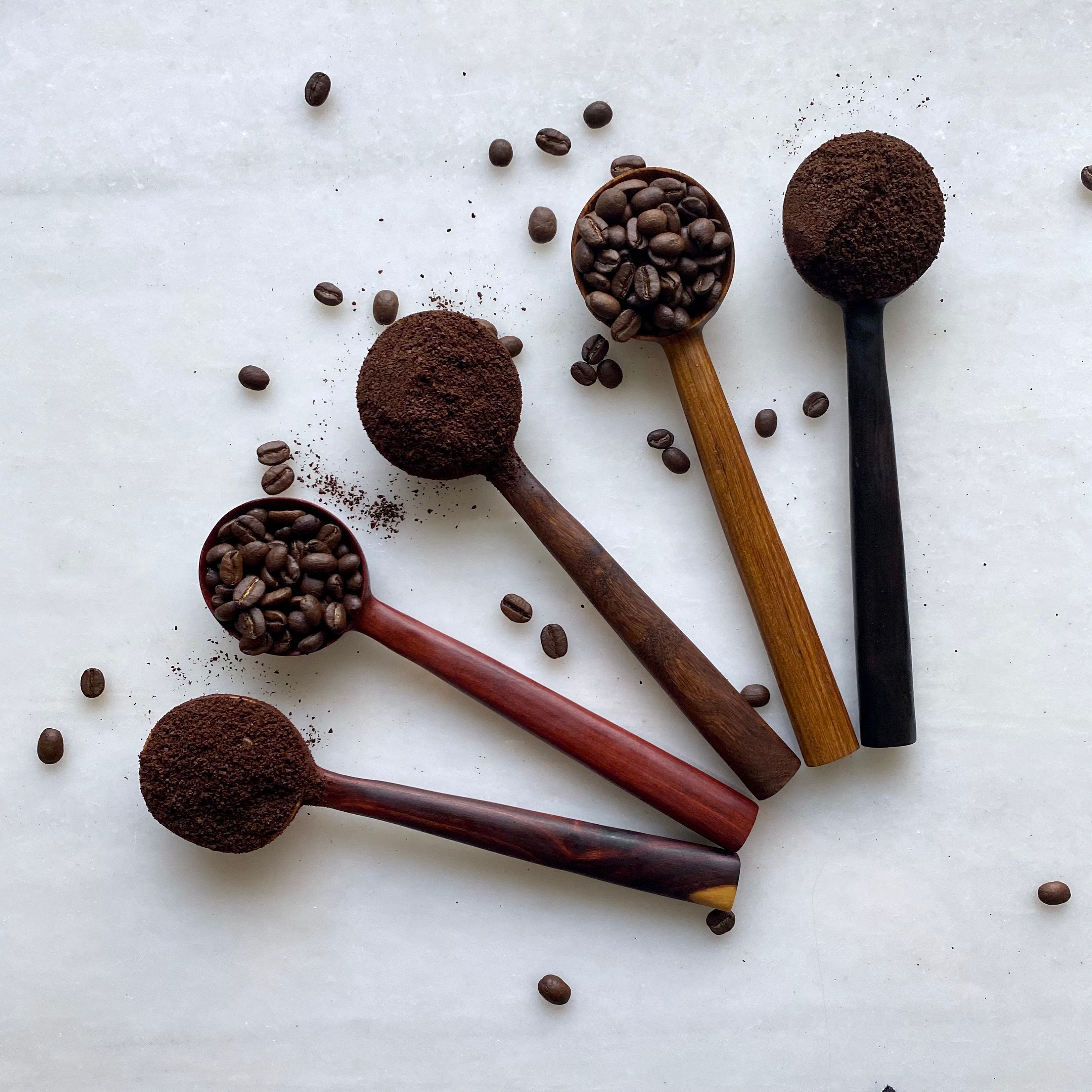 Hand Carved Wooden Coffee Scoop | Ebony, African Teak, and Mukwa Wood ...