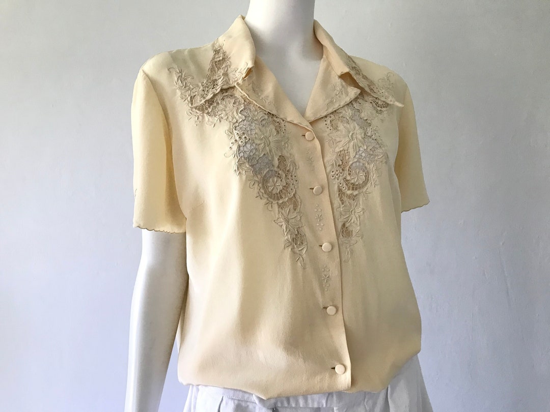 Vintage Hand Embroidered Silk Blouse/ Hand Embroidered Silk Blouse ...