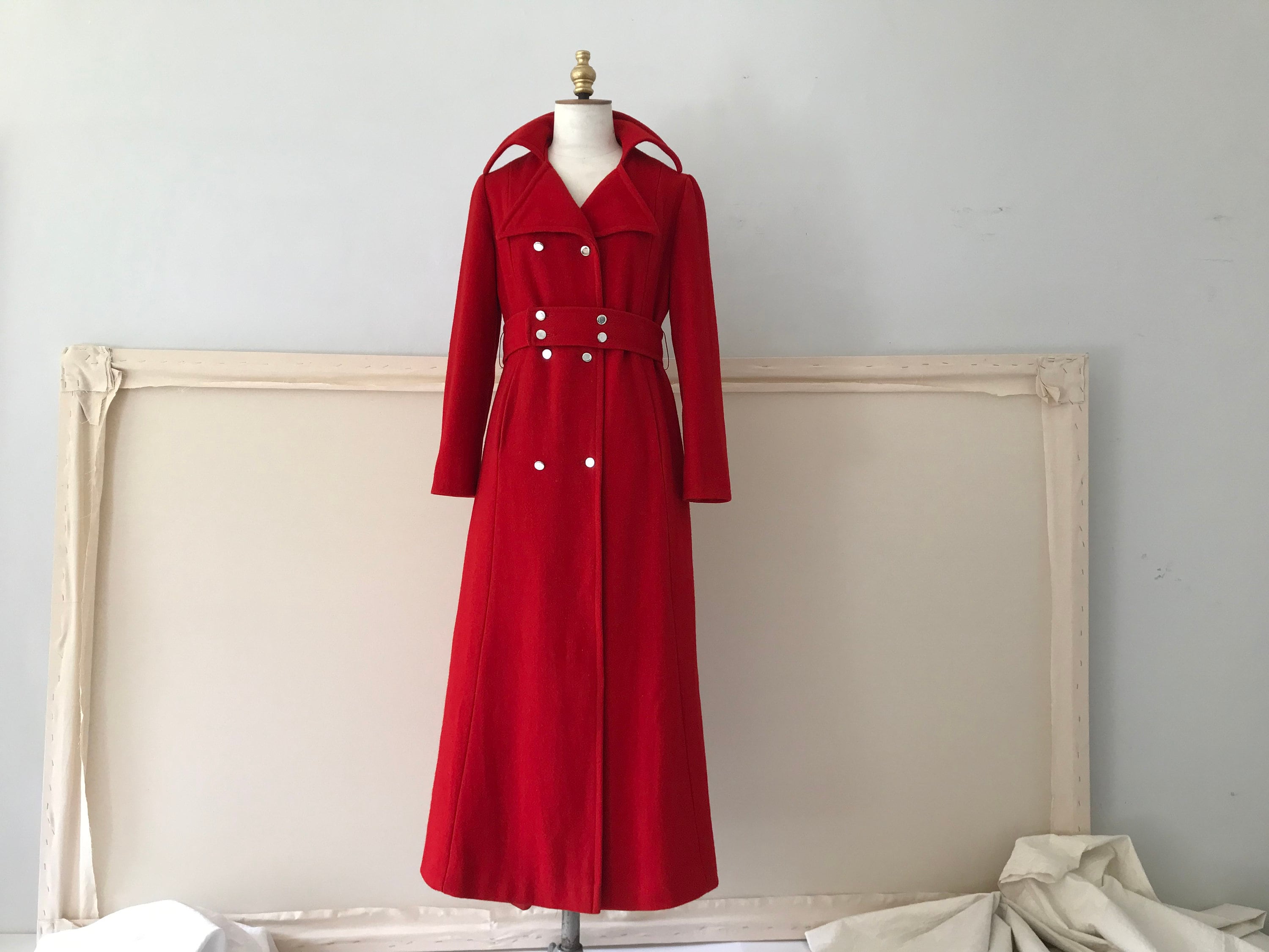 1970s Scarlet Wool Maxi Coat/1970s Full Length Wool Coat/1970s Military ...