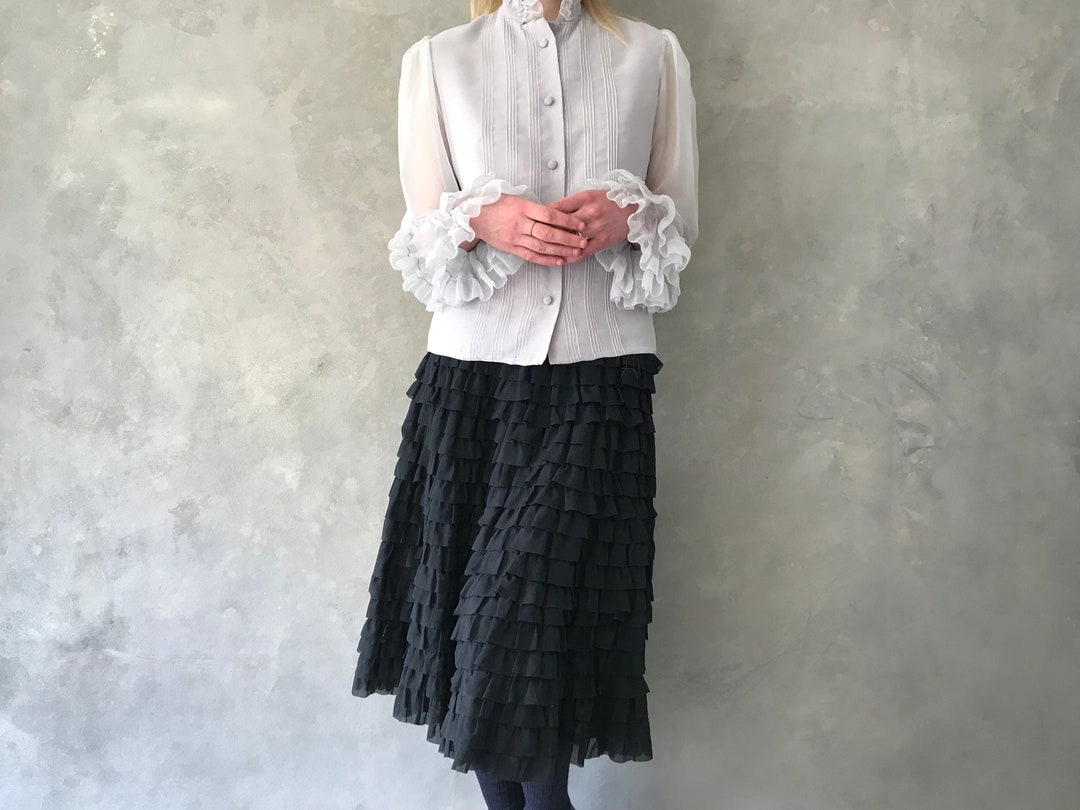 Pretty 1950s Dove Grey Frilled Blouse/vintage Sheer Ruffle Blouse ...