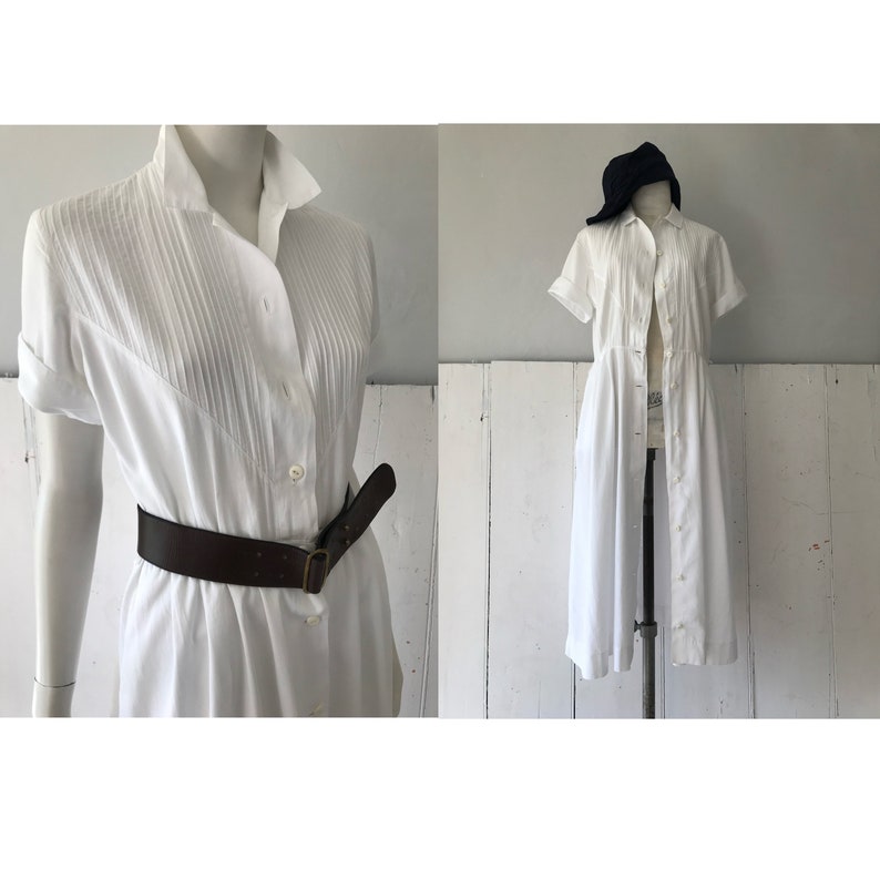 White Cotton 1950s Work Dress/ Vintage Work Dress /vintage Workwear - Etsy