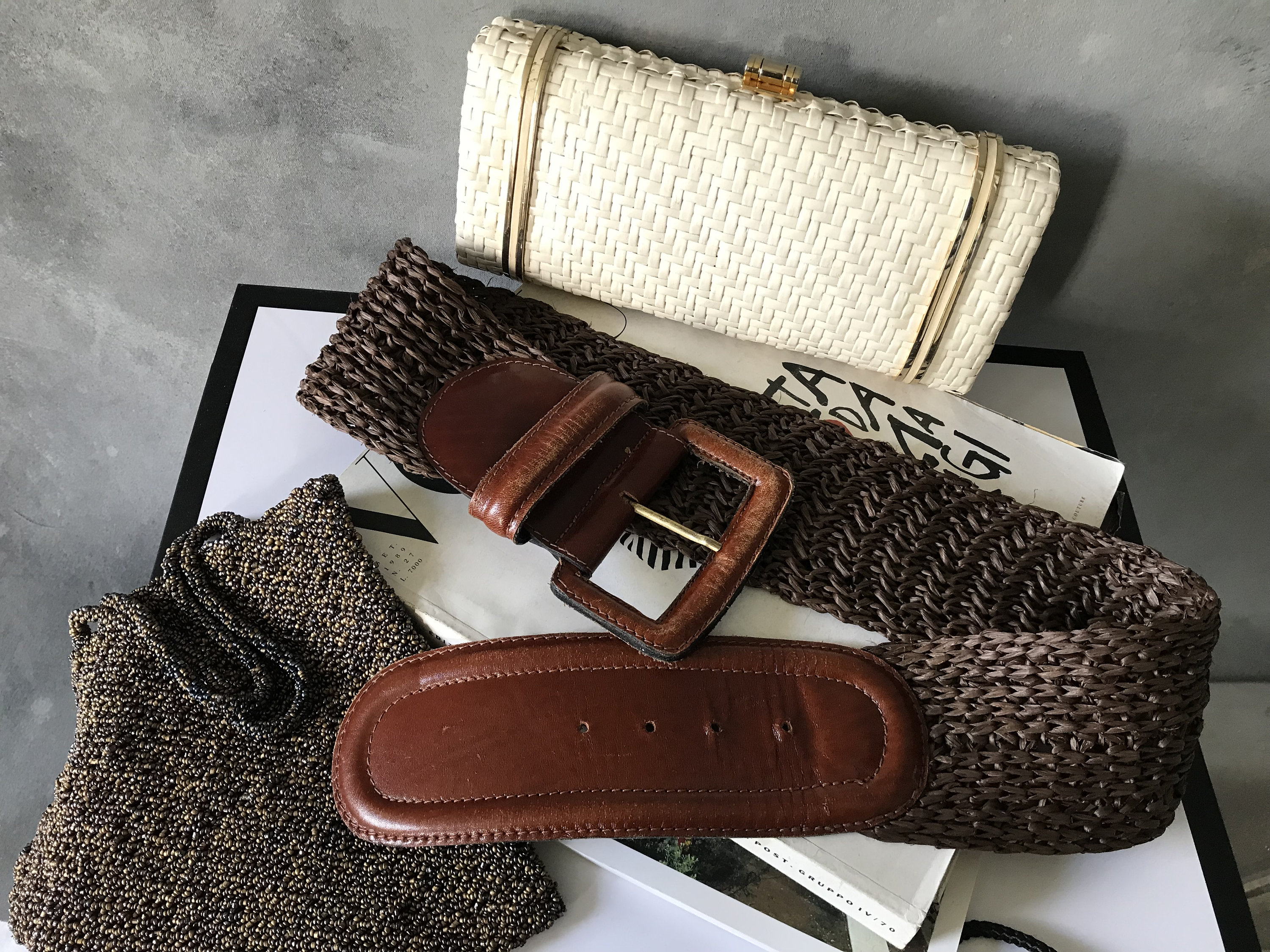 Vintage Leather and Raffia Belt/italian Raffia Belt/vintage Designer Belt/wide Woven Belt ...