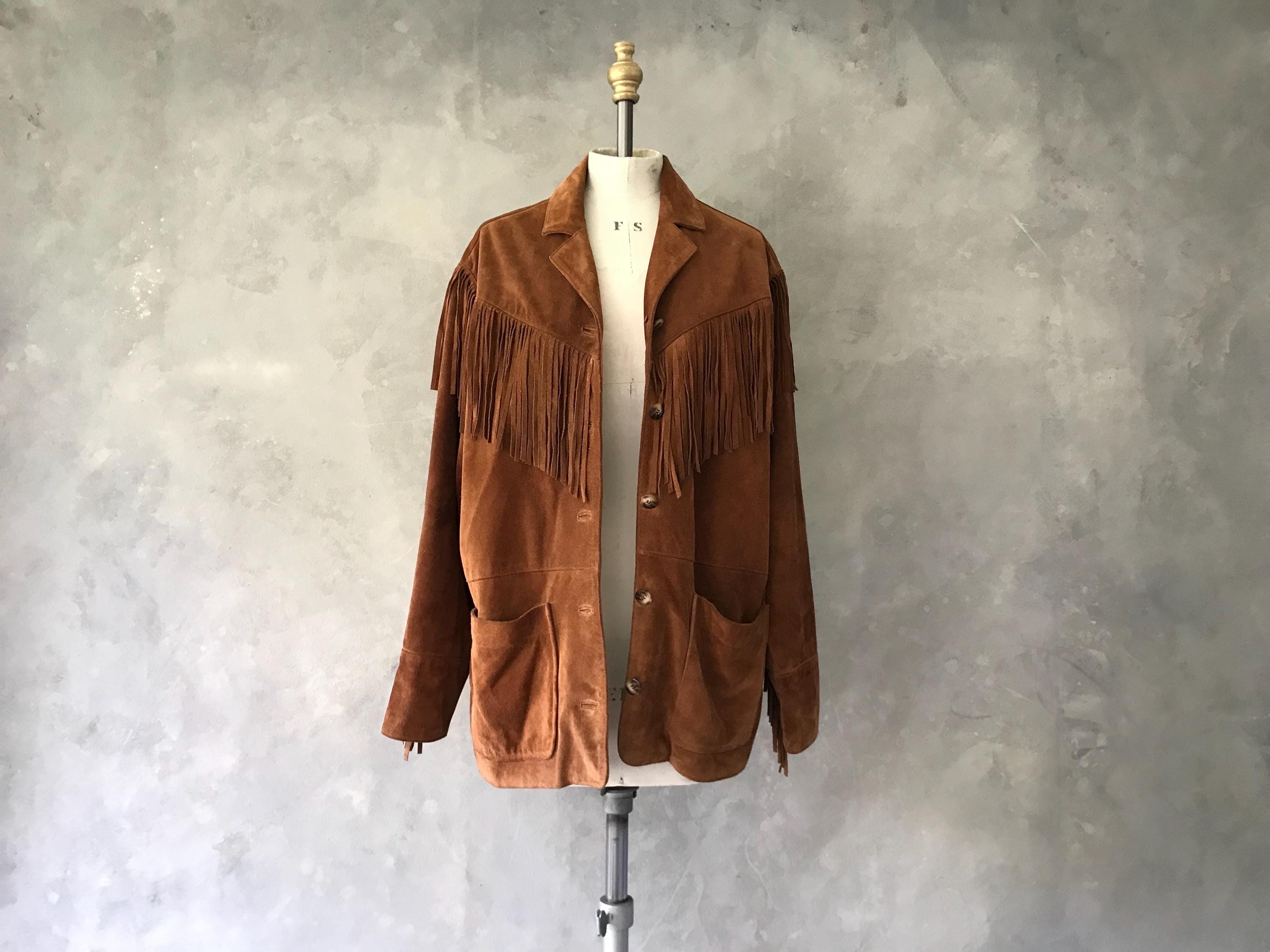Vintage Tan Suede Jacket/western Style Fringed Suede Jacket/fringed ...