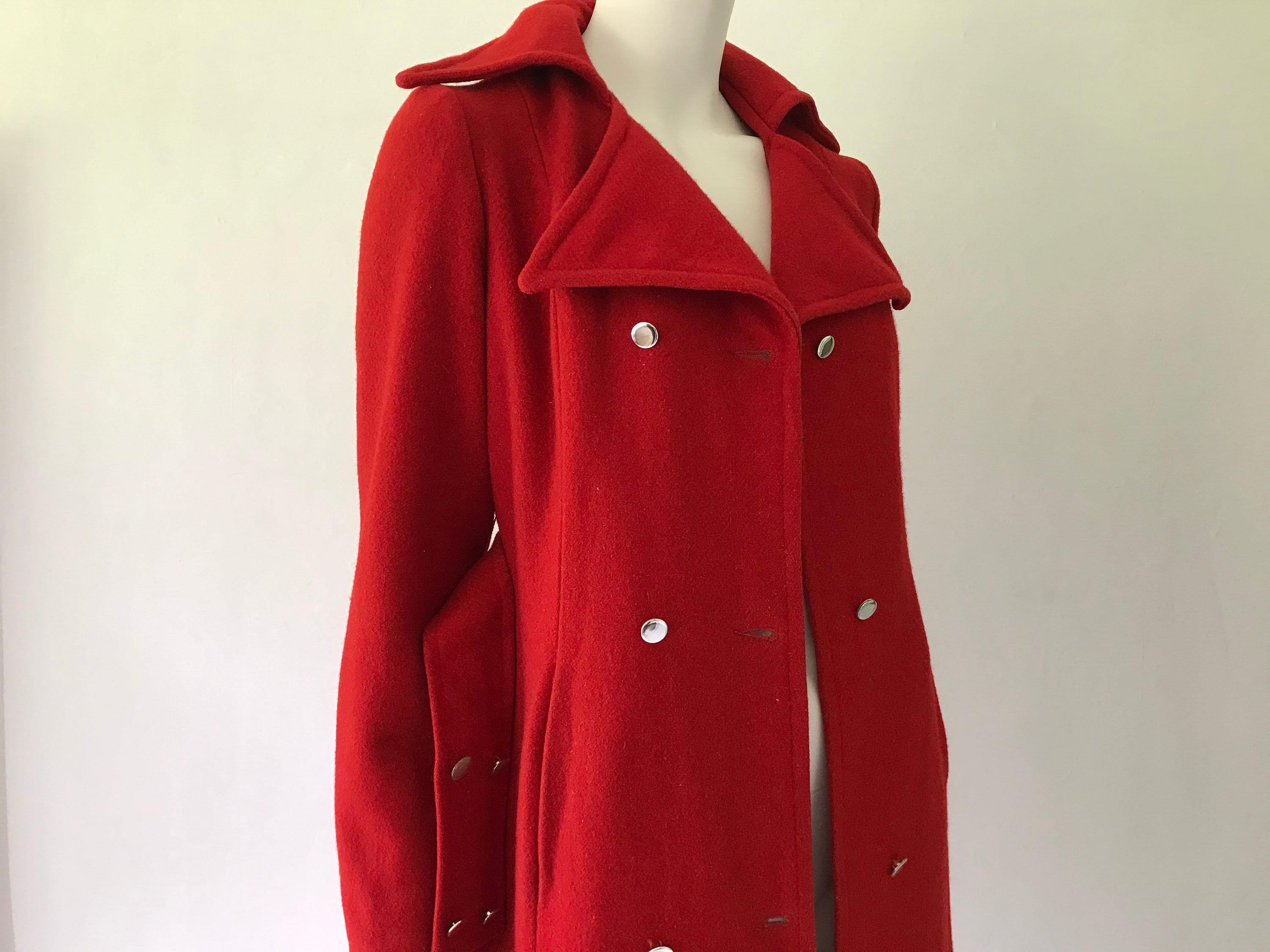 1970s Scarlet Wool Maxi Coat/1970s Full Length Wool Coat/1970s Military ...