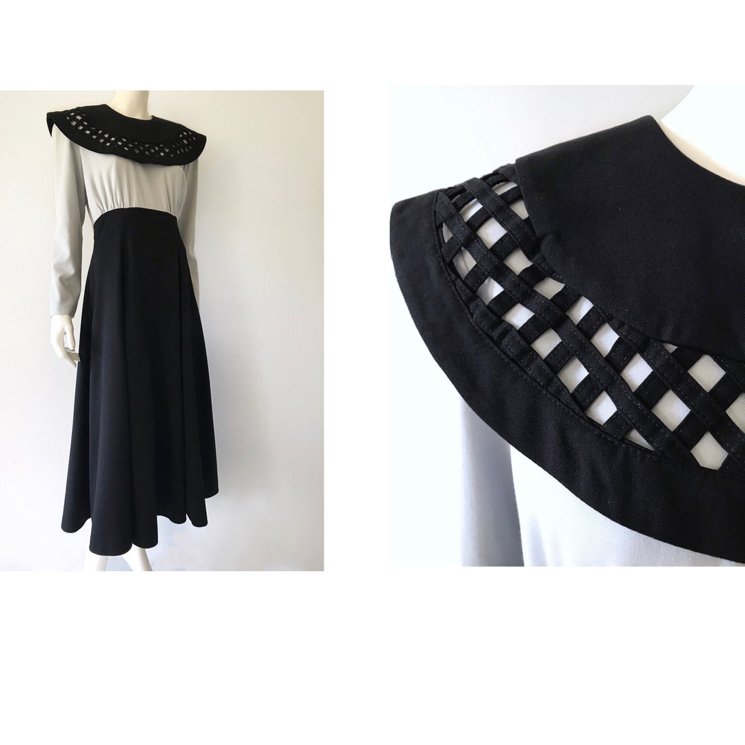 Striking Vintage Monochrome Dress With Huge Collar/ Quaker Collar Dress ...