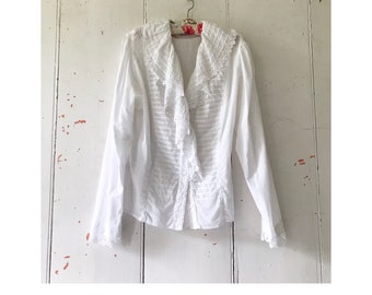 White Frilly Blouse | Etsy