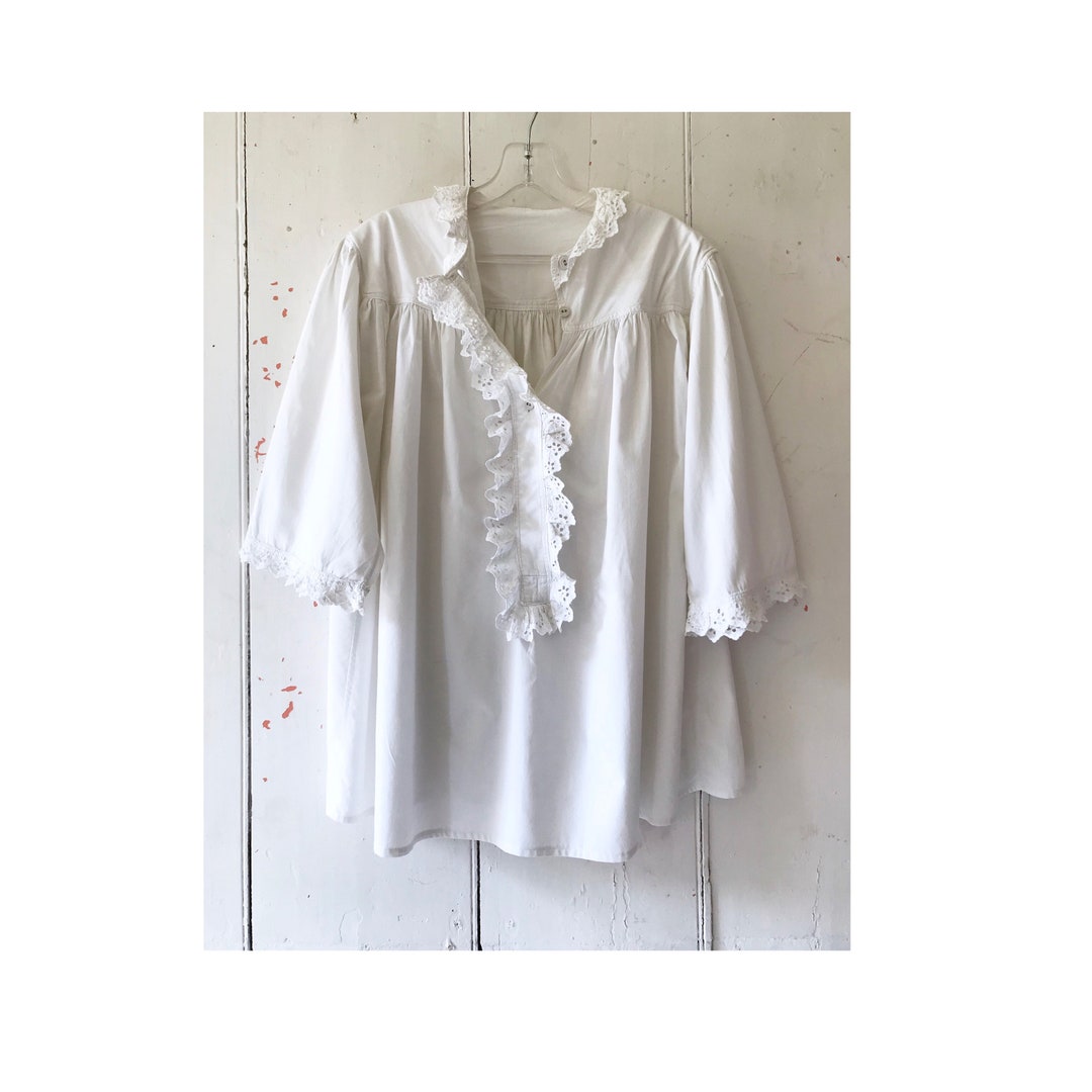 Antique White Cotton Smock Shirt/vintage 1900s Ruffled White Shirt ...