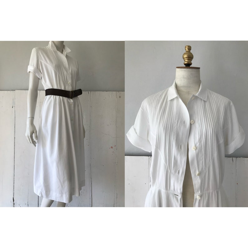 White Cotton 1950s Work Dress/ Vintage Work Dress /vintage Workwear - Etsy