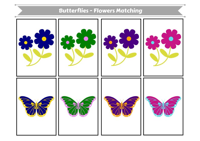 Printable Matching Game - Butterfiles&flowers - Etsy