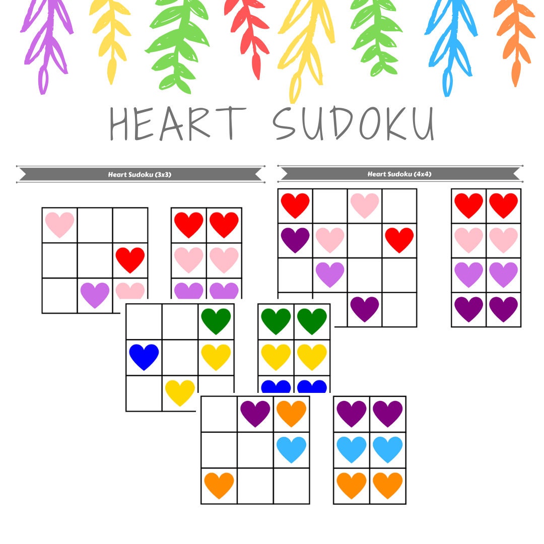 Printable Heart Sudoku Activities - Etsy