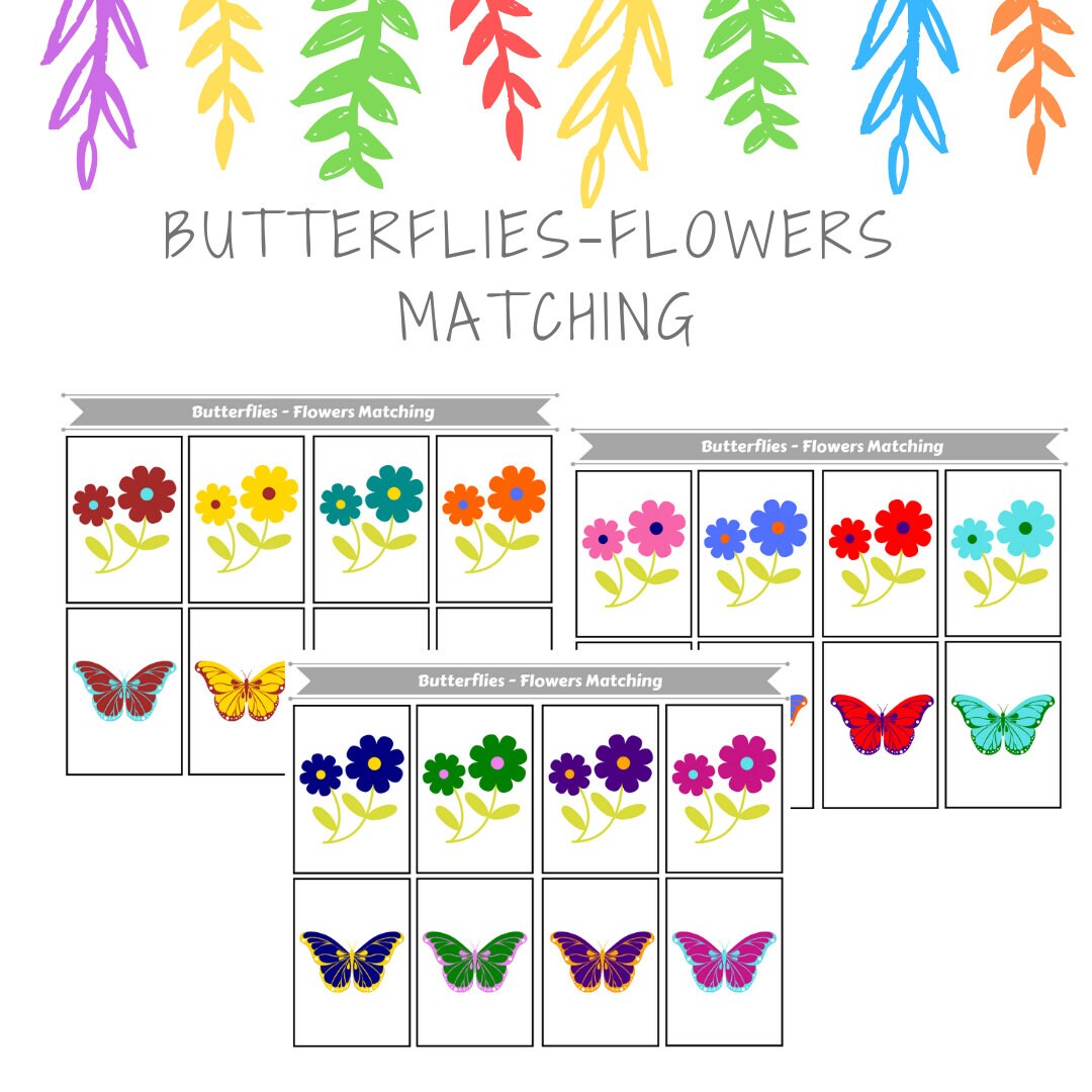 Printable Matching Game - Butterfiles&flowers - Etsy