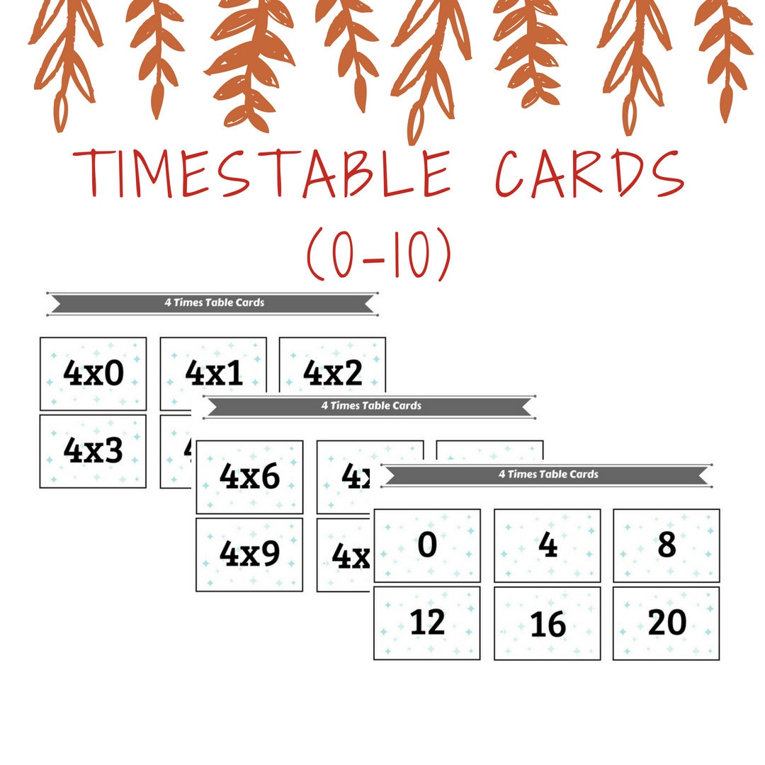 Printable Times Table Cards 0 to 10 Times; Kids Activities and Learning ...