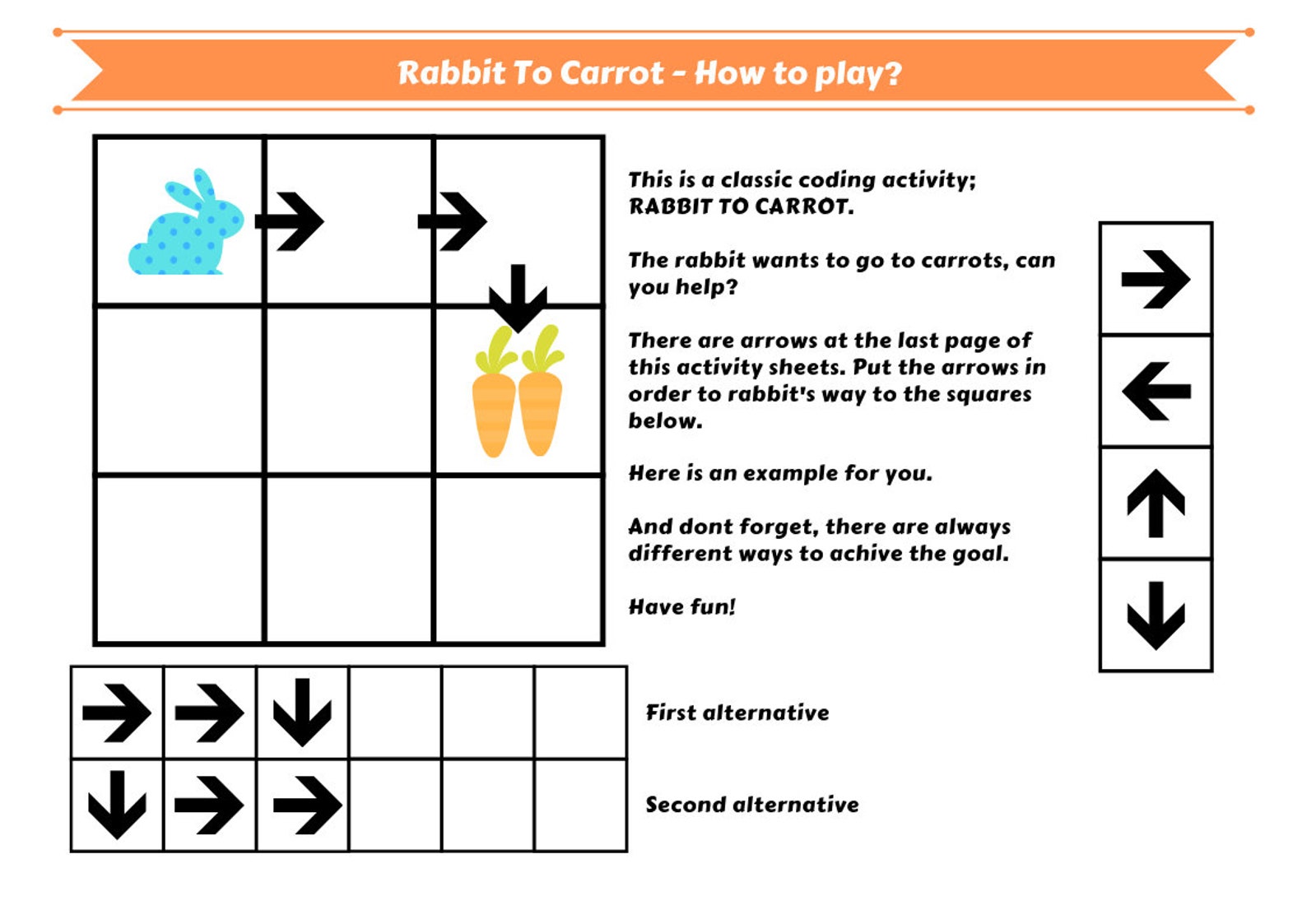 Printable Coding Activity - Rabbit to Carrot - Etsy