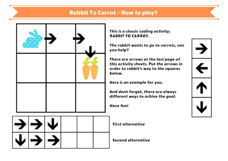 Printable Coding Activity - Rabbit to Carrot - Etsy