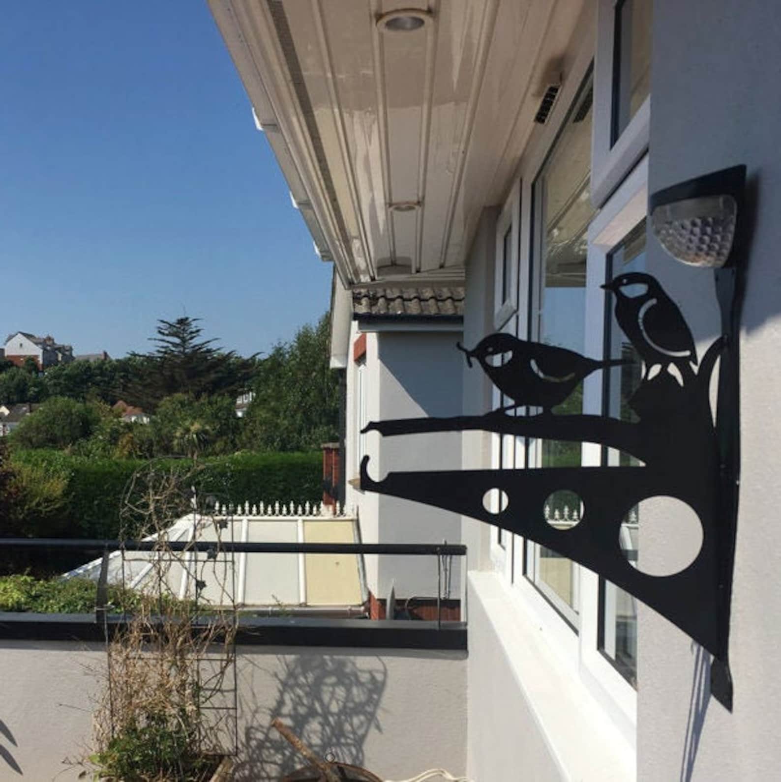 Solar LED Light Garden Hanging Basket Bracket Wall Mount Gift Two Birds ...