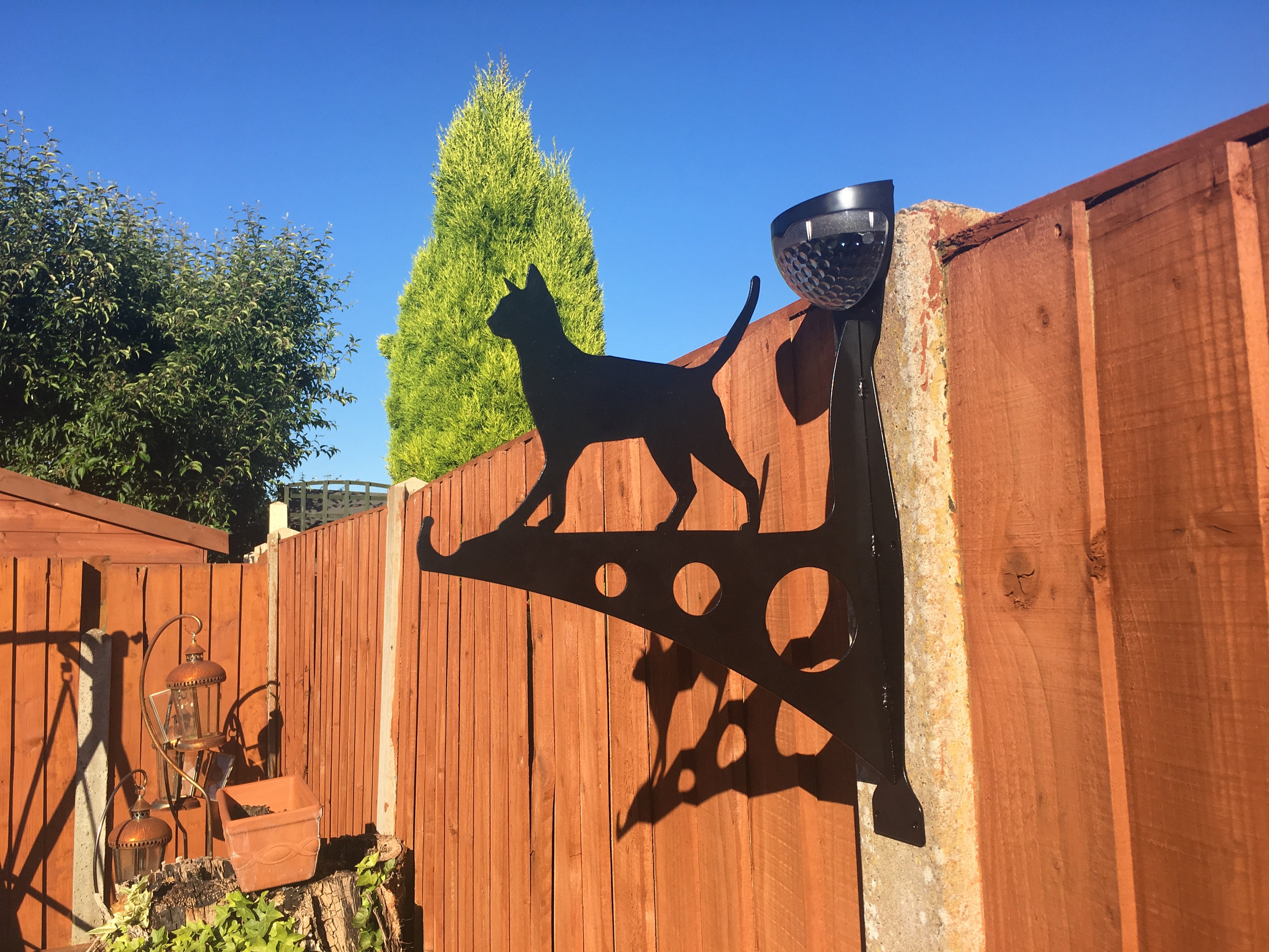 Solar LED Light Garden Hanging Basket Bracket Wall Mount Cat - Etsy