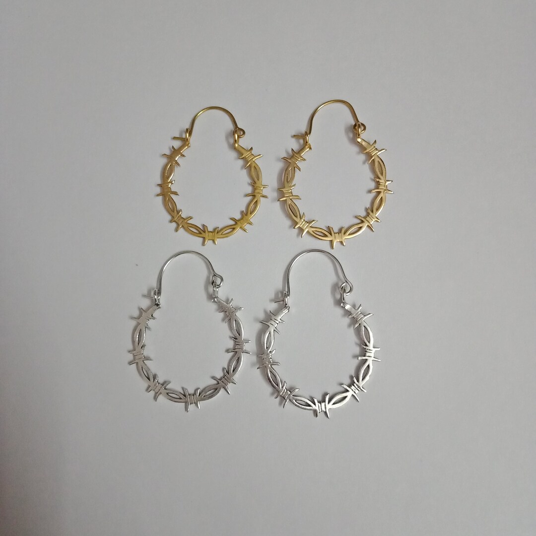 Barbed Wire Hoop Earrings, Barb Wire Hoop Earrings, Brass Hoop Earrings ...