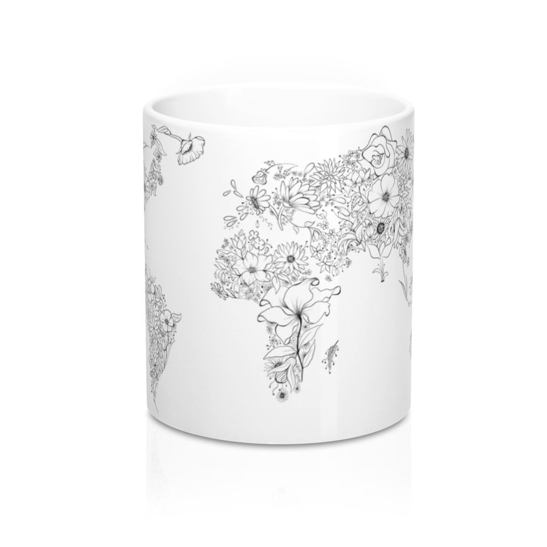 World Map Mug Traveler Mug Floral World Map Mug Floral Mug - Etsy