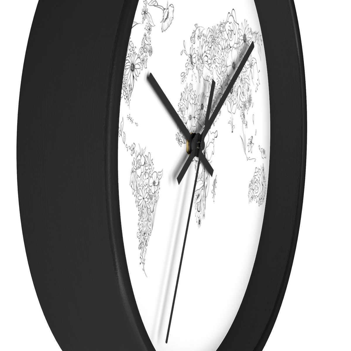 World Wall Clock, Floral World Map Wall Clock, Floral World Map, World ...