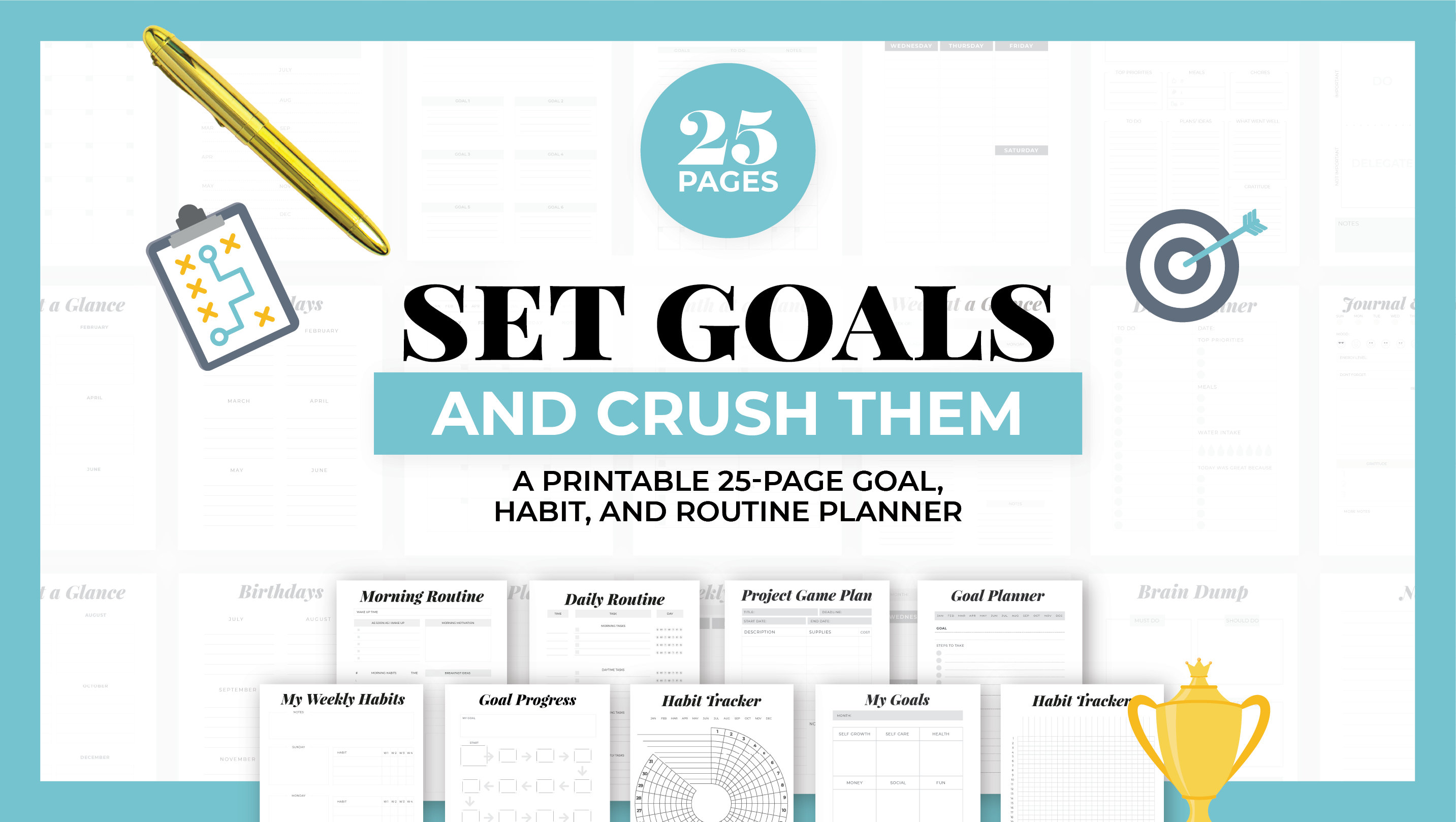 Set Goals and Crush Them Workbook | Printable Goal Planner, Habit ...