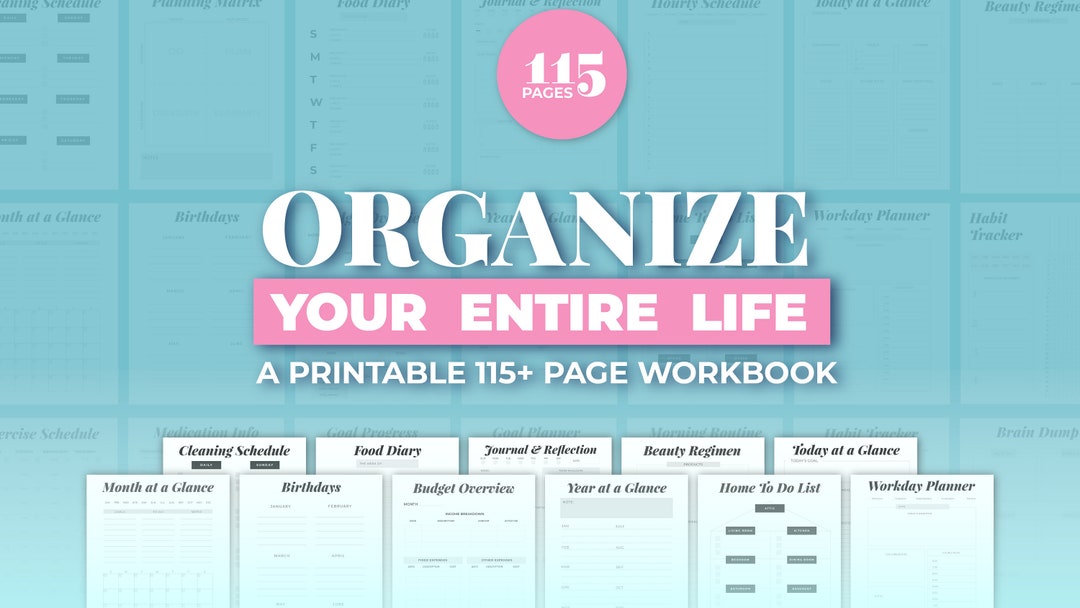 Organize Your Entire Life Workbook Printable Life Planner Year, Month ...