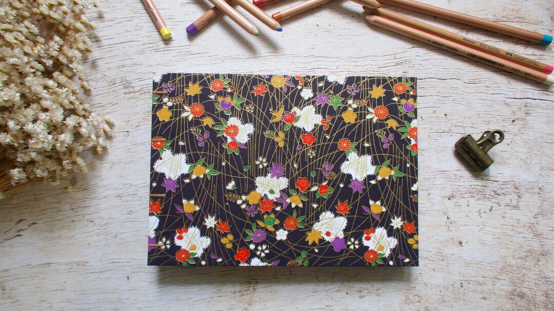 A5 Landscape Sketchbook, Coptic Binding, Handmade Notebook Flowers ...
