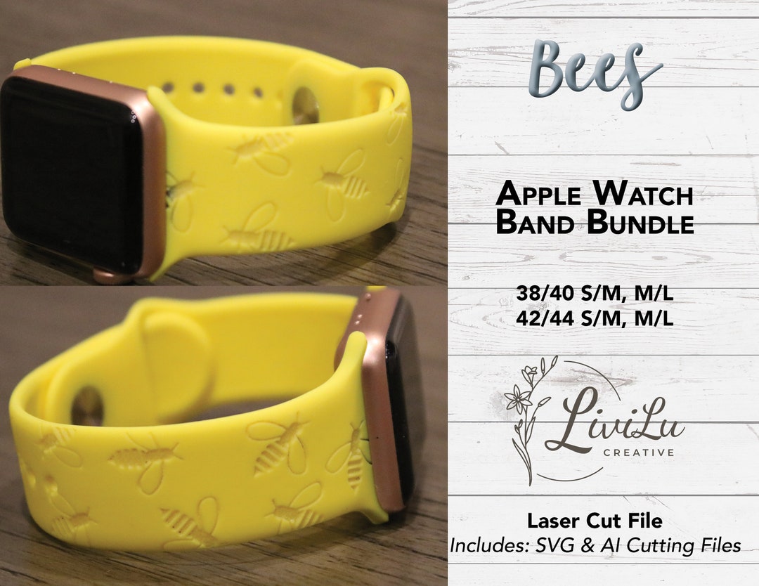Bees Watch Band Design SVG & AI Bundle, Silicone Band, Laser Engrave ...