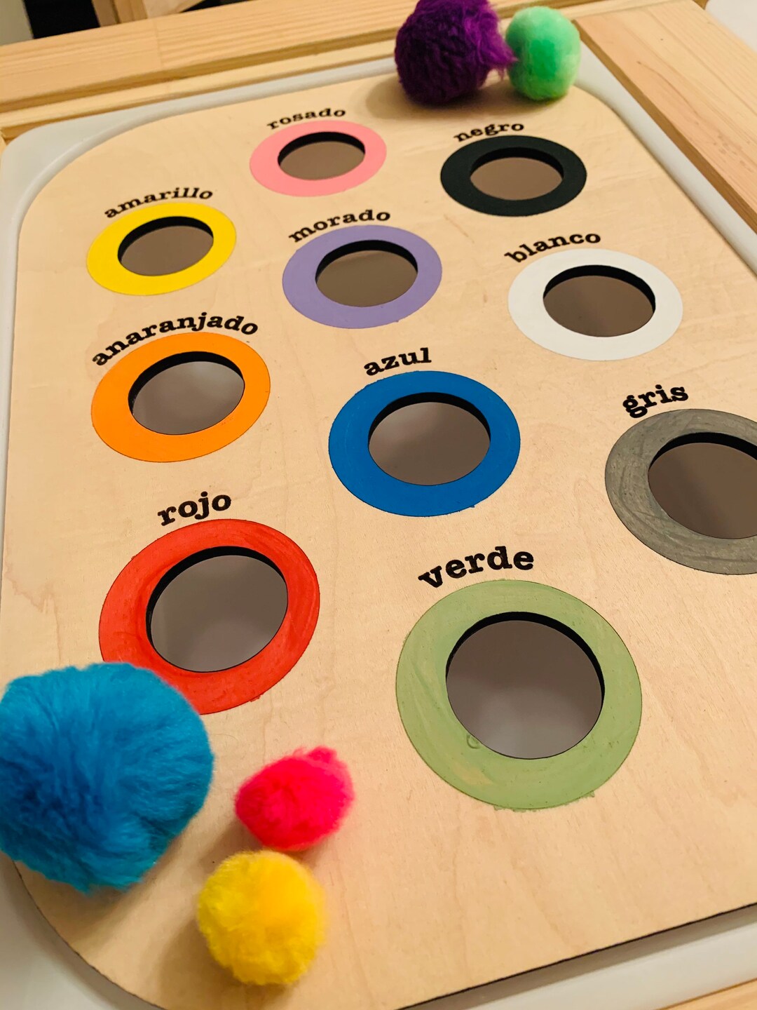 Spanish Color Sorting Wooden Insert - FLISAT Sensory Bin - Etsy