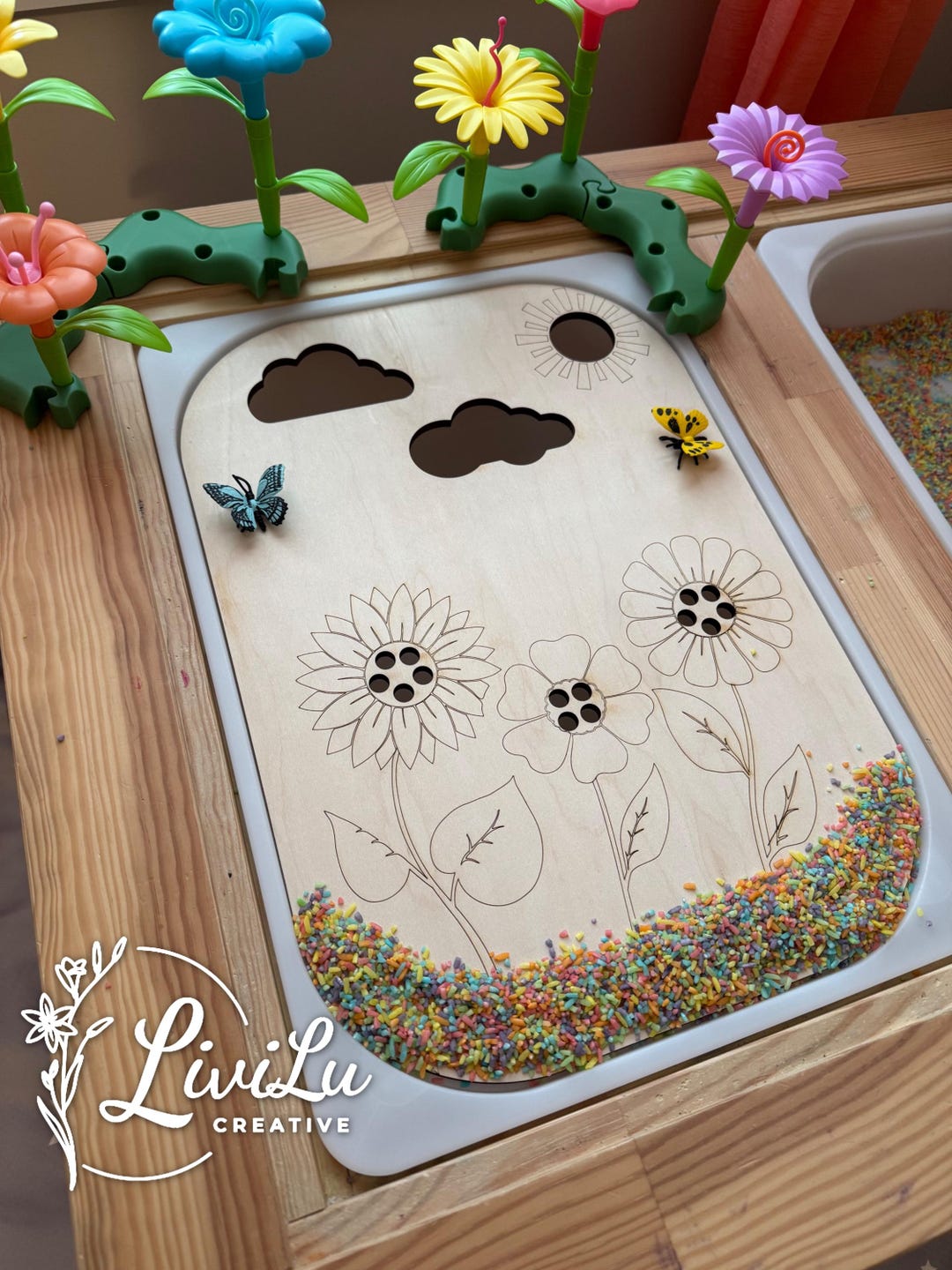 Spring Day Flower Sorter Insert: Wooden Sensory Bin for IKEA Flisat ...