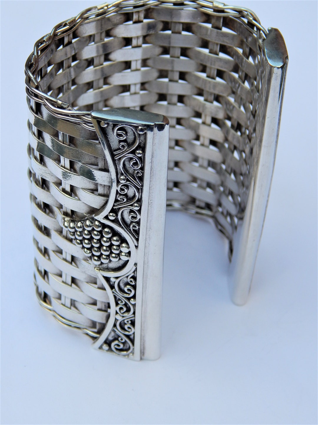 Large Sterling Silver Cuff Bracelet, Large Sterling Silver Weave Cuff ...