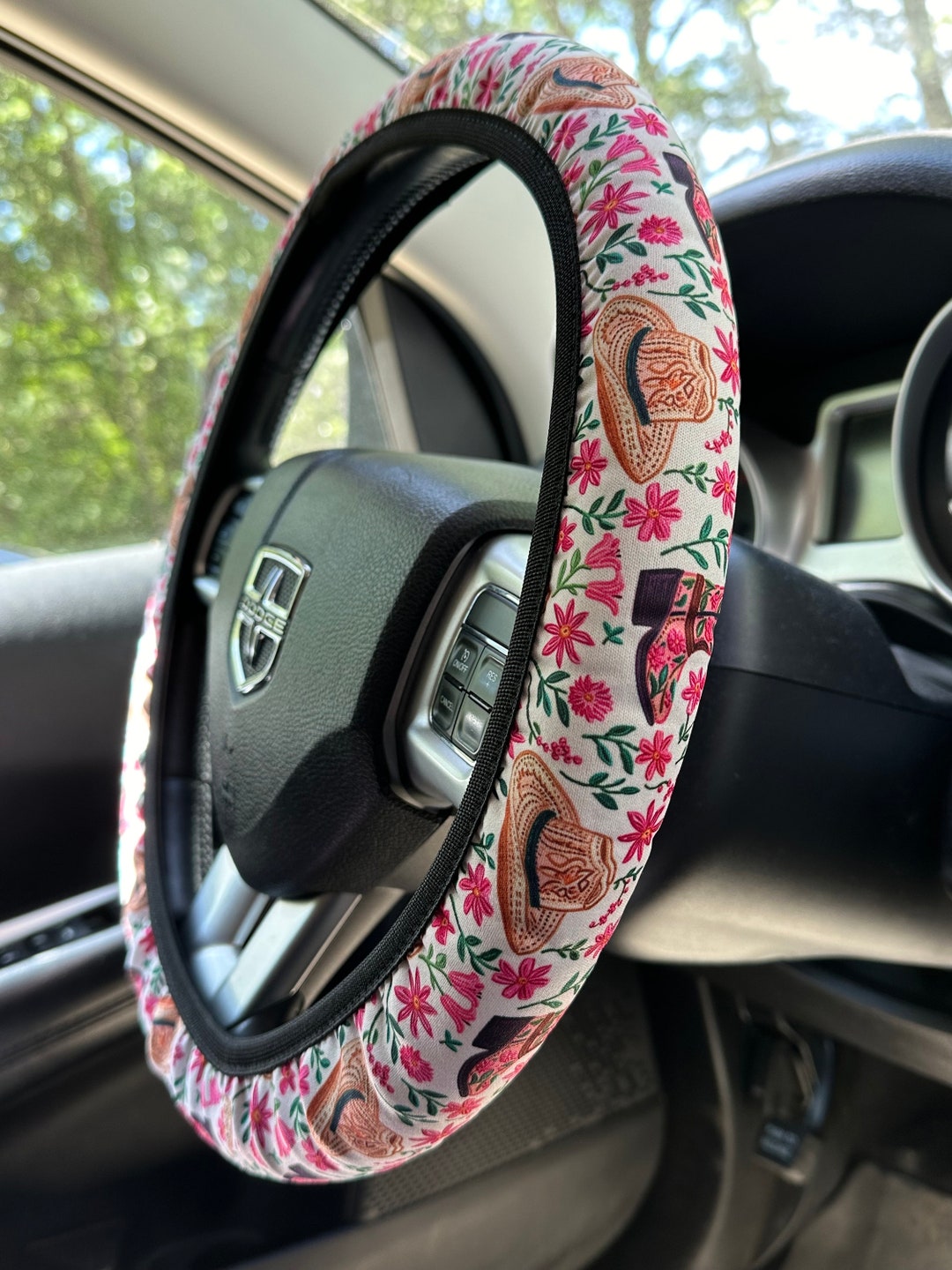 Faux Embroidered Cowgirl Boots, Hat & Flowers Steering Wheel Cover - Etsy