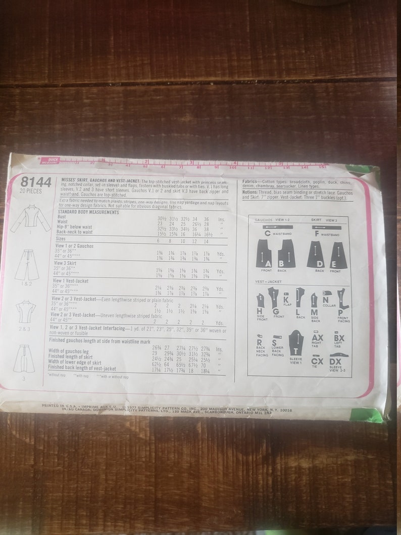 Sewing Patterns, Vintage, Simplicity 8144, Year 1977, Size 10/12, Uncut ...
