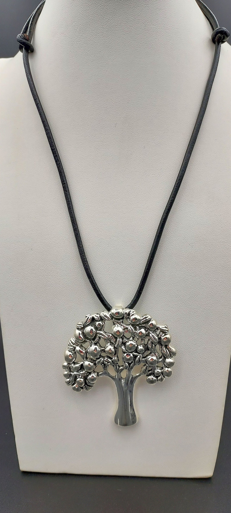 Large Silver Tree Necklace - 16 to 26 Inches on an Adjustable Leather ...