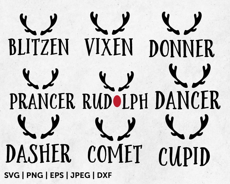 Christmas Reindeer Names Svg Reindeer Names Svg Reindeer - Etsy