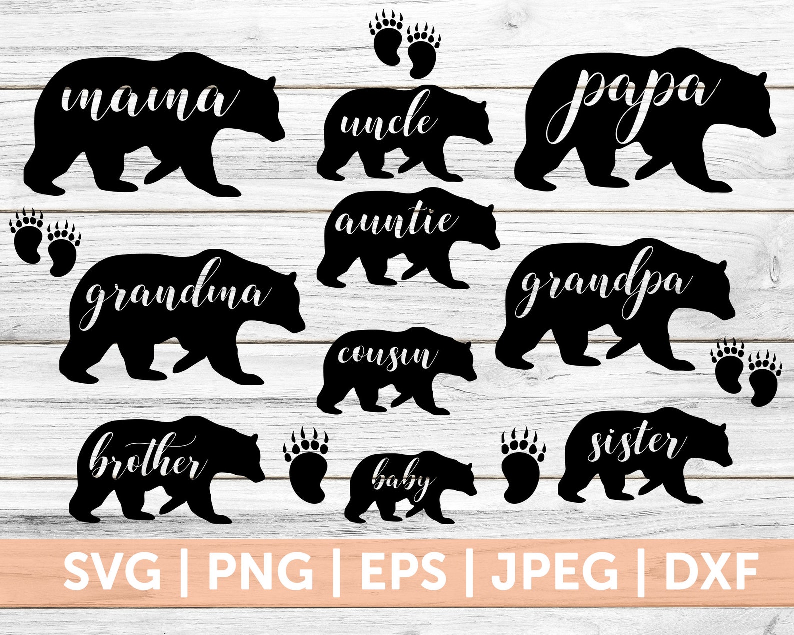 Bear Family Svg Bear Paw Svg Cricut Cut File Cameo | Etsy