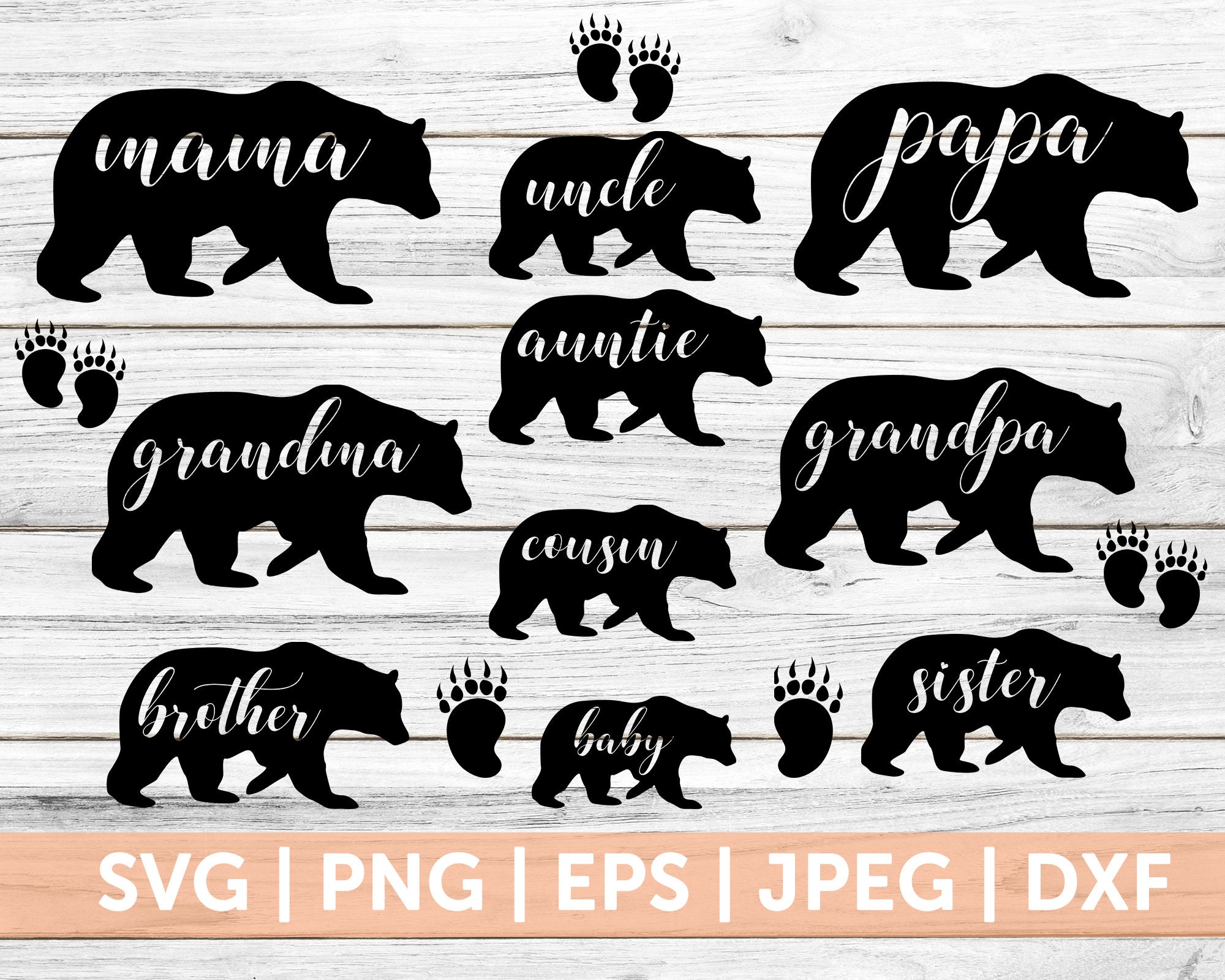 Bear Family Svg Bear Paw Svg Cricut Cut File Cameo - Etsy