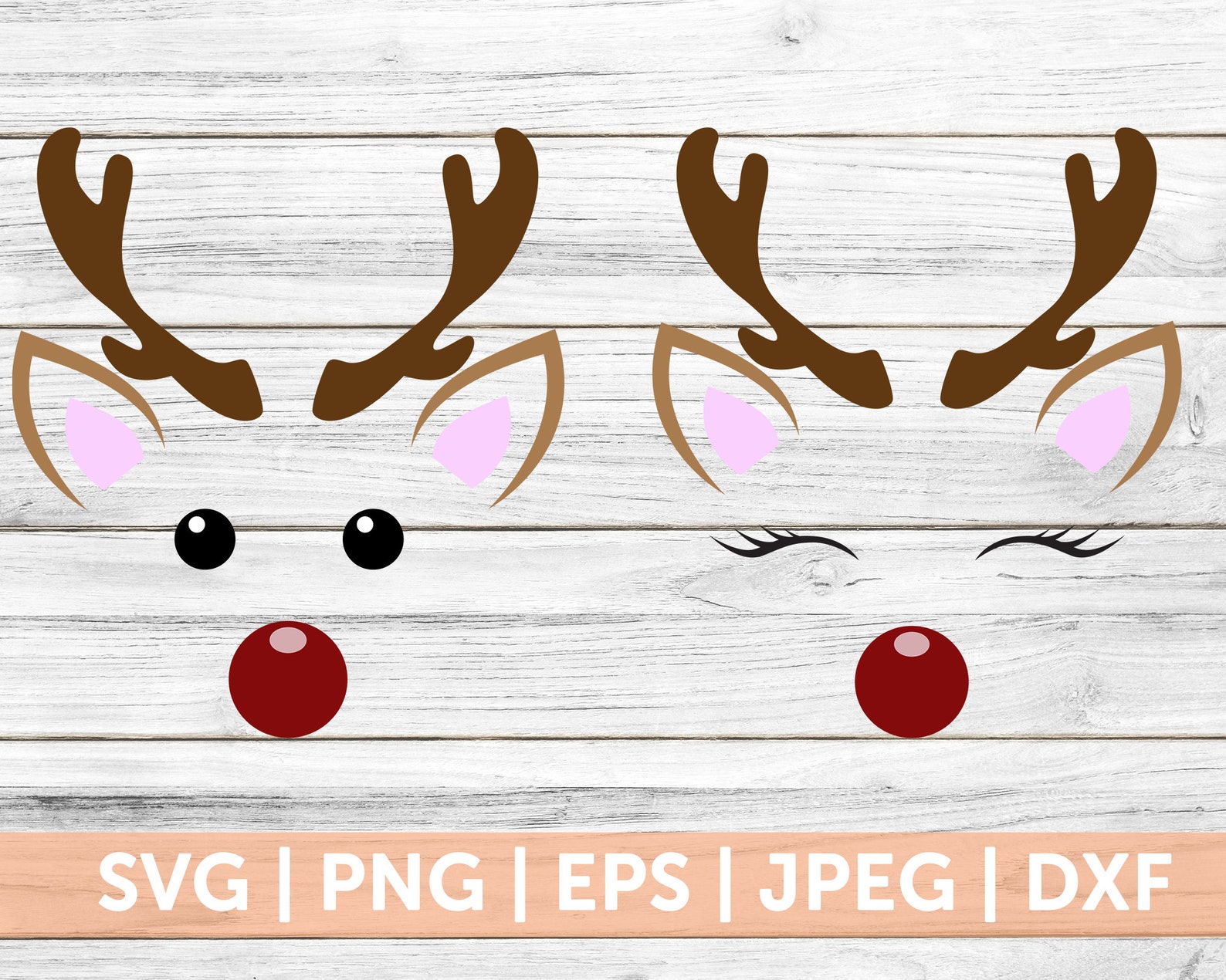 Girl and Boy Reindeer Face Svg, Reindeer Face Svg, Christmas Reindeer ...