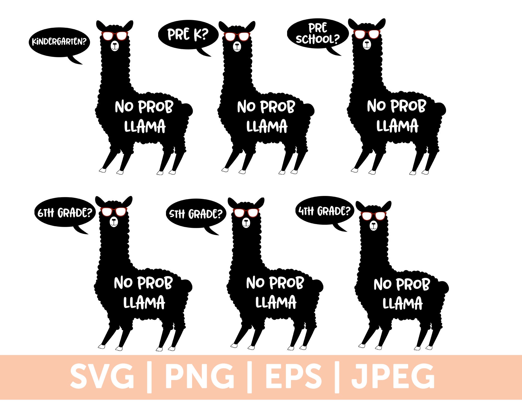 No Prob Llama Bundle Svg Back to School Bundle Svg Teacher | Etsy