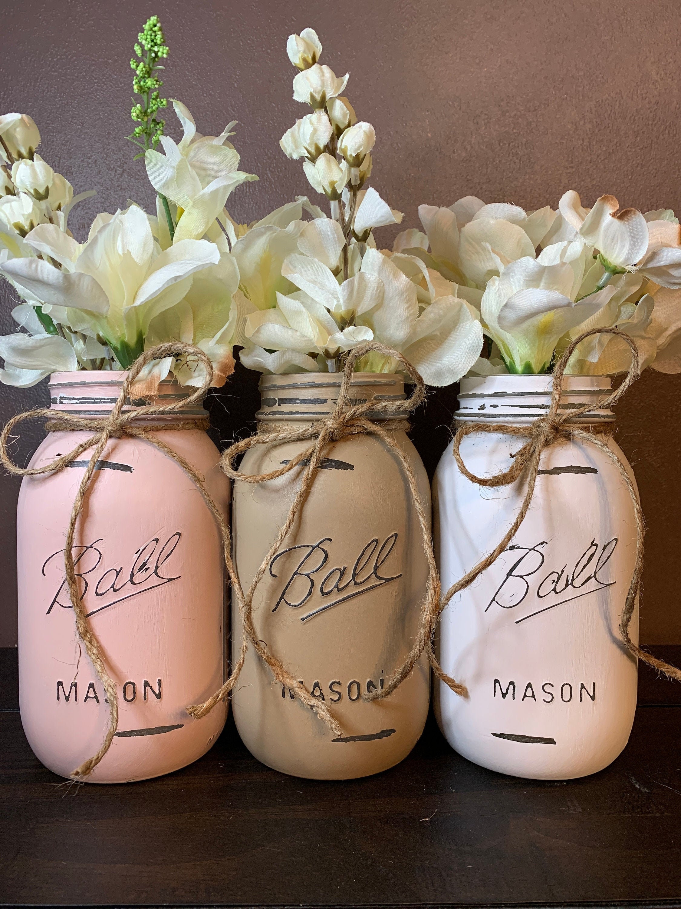 Painted Mason Jar Decor Rustic Home Decor Bridal Shower | Etsy