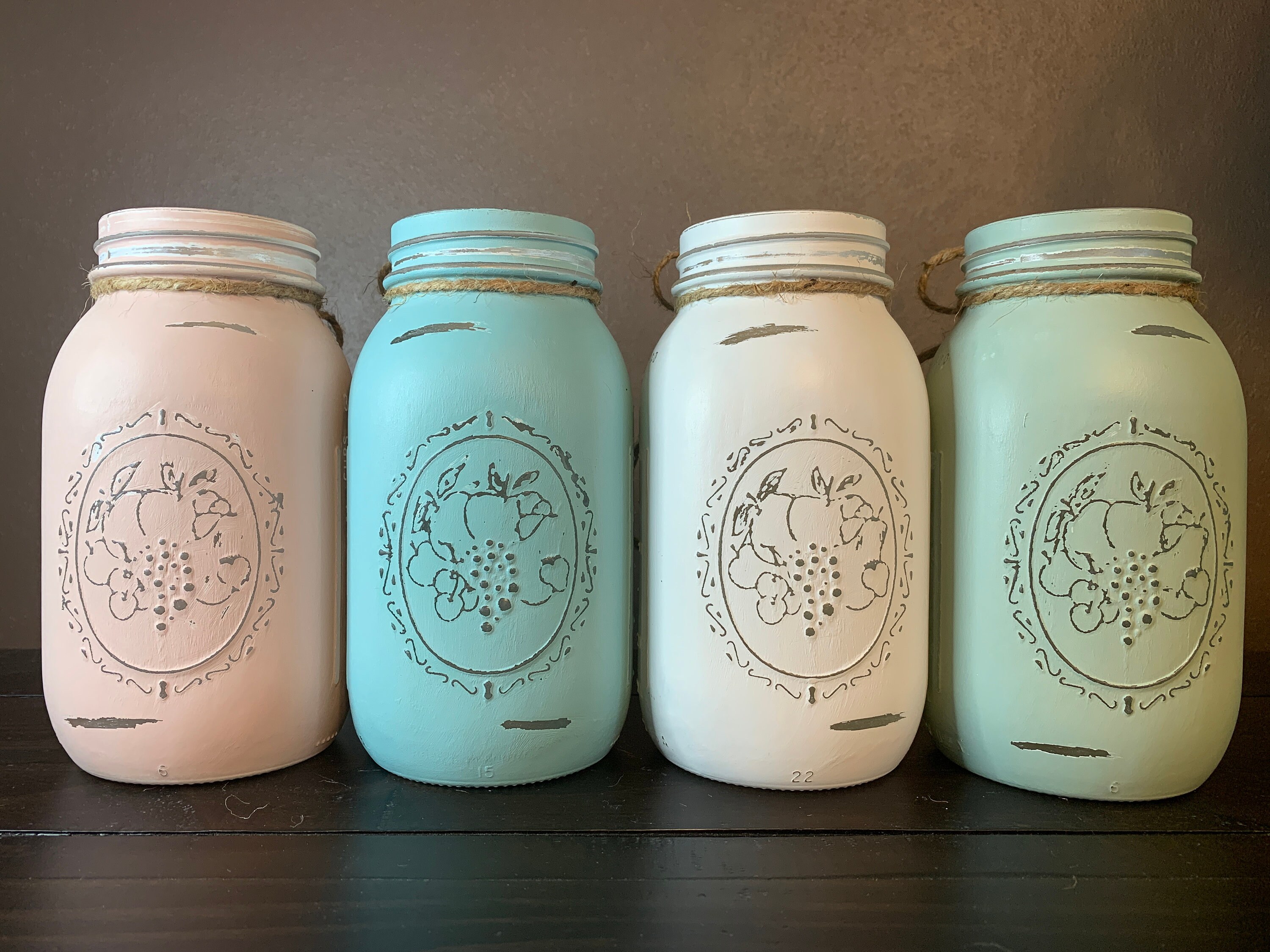 Set of 4 Painted and Distressed Mason Jars. Rustic Farmhouse | Etsy