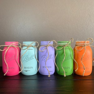 5 Painted Mason Jars, Birthday Party Centerpiece, Wedding Decor ...