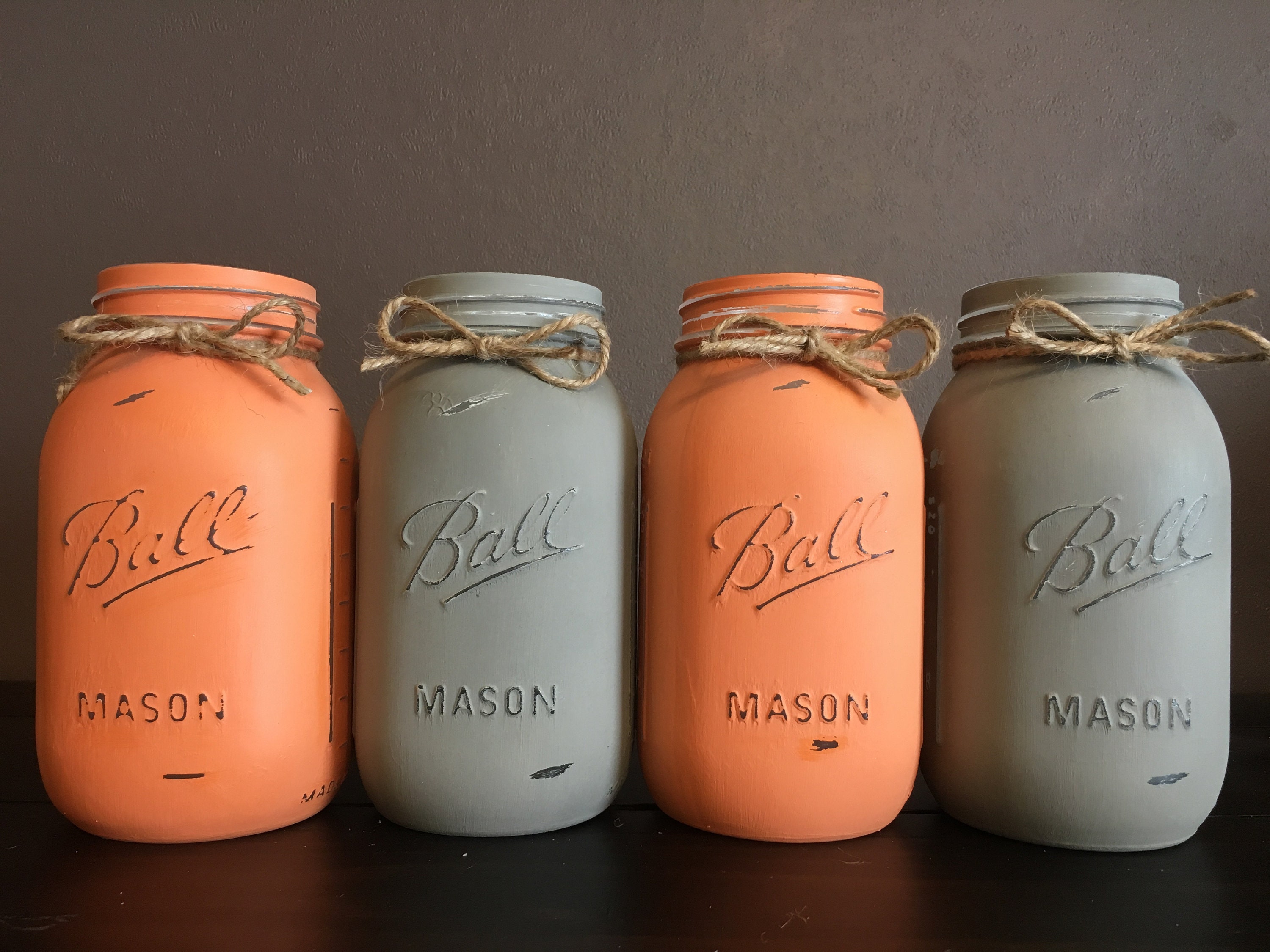 Set of 4 Painted and Distressed Mason Jars. Georgia Peach and | Etsy
