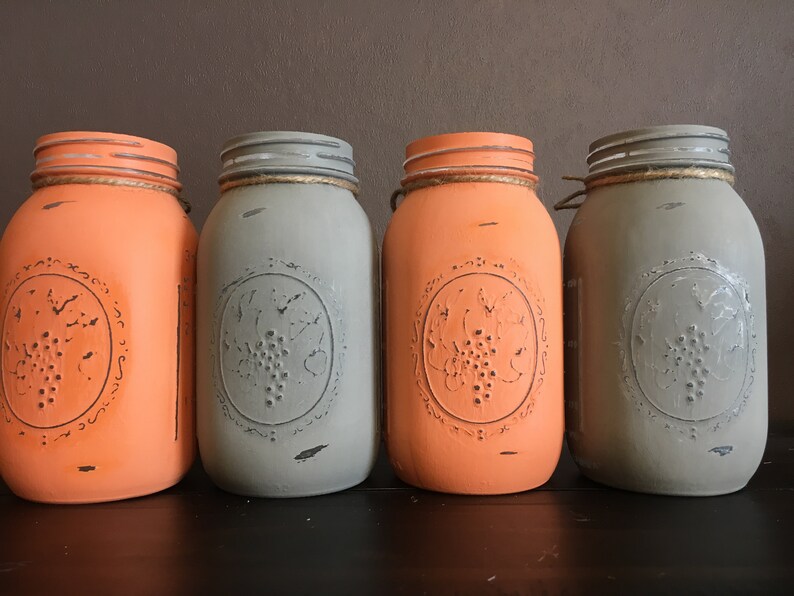 Set of 4 Painted and Distressed Mason Jars. Georgia Peach and - Etsy