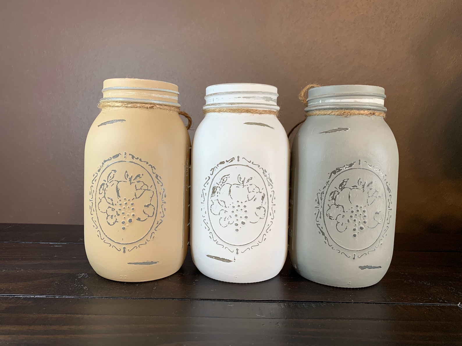 Set of 3 Painted and Distressed Mason Jars. Rustic Vintage - Etsy
