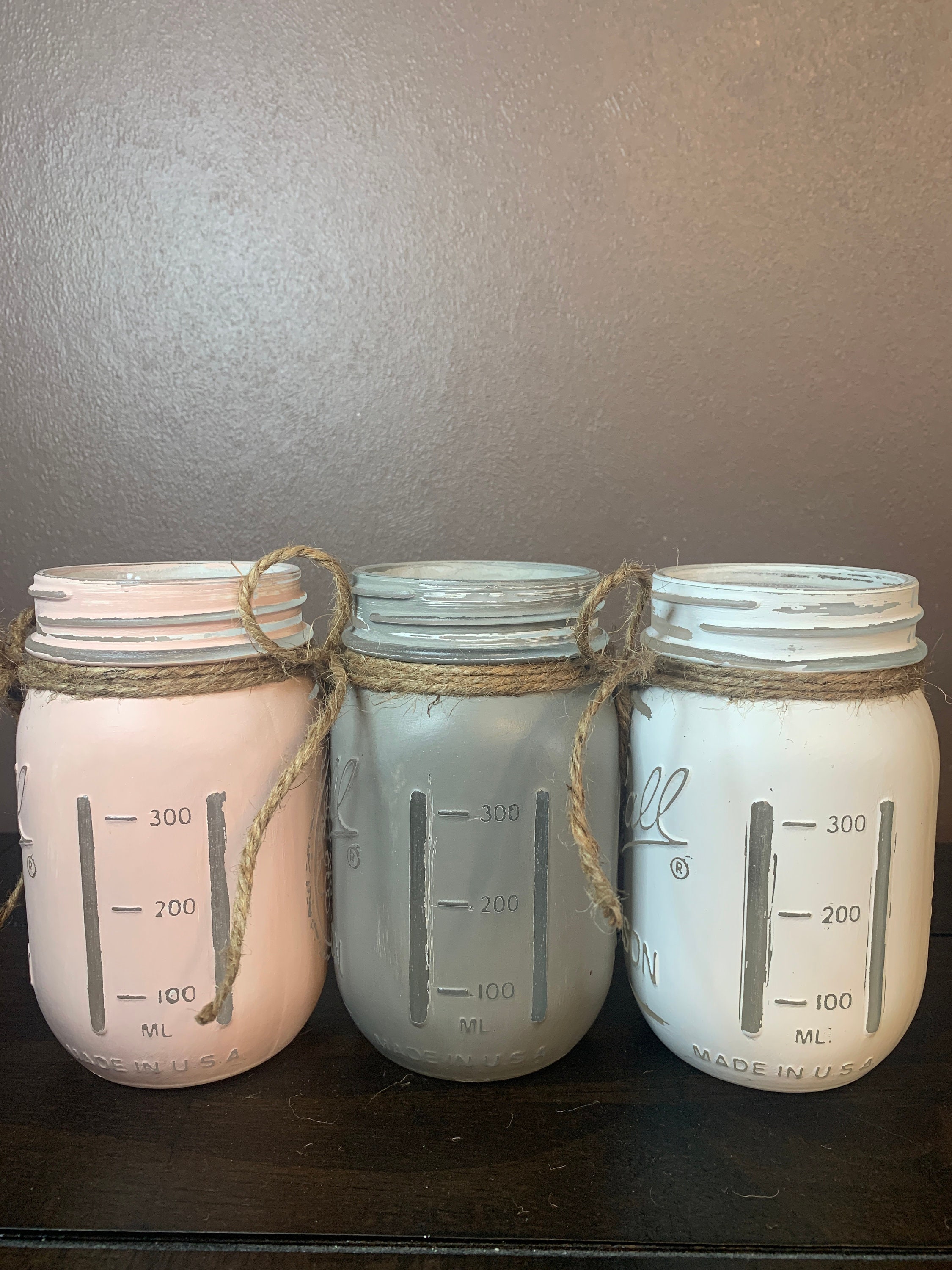 Set of 3 Pint Size 16oz Painted and Distressed Mason Jars. | Etsy
