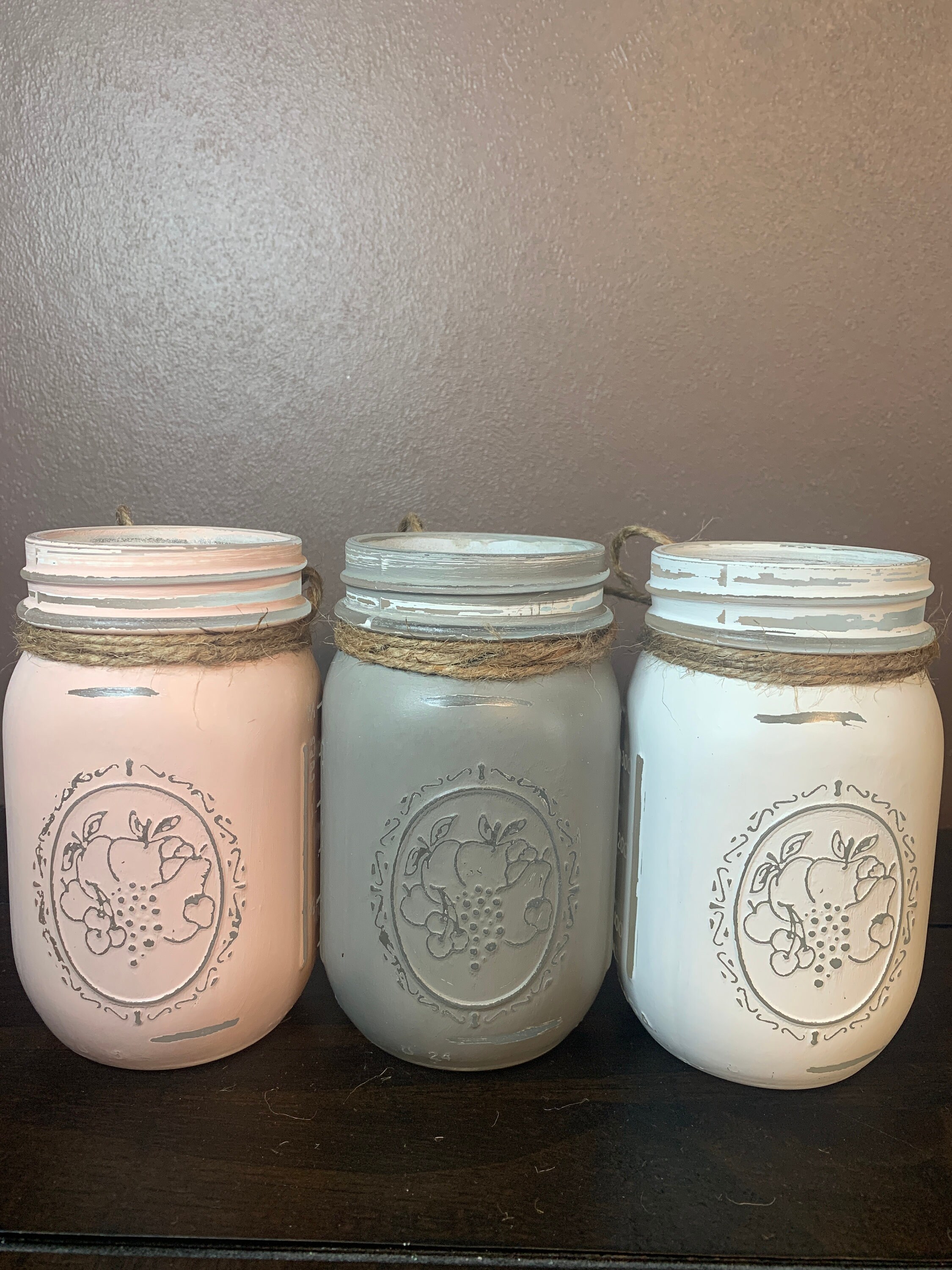 Set of 3 Pint Size 16oz Painted and Distressed Mason Jars. | Etsy
